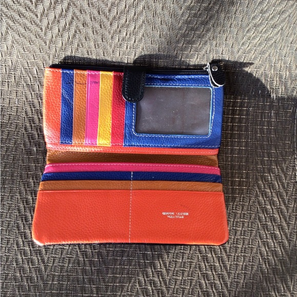 Vera Pelle | Bags | Vera Pelle Blackmulticolored Leather Bifold Wallet ...